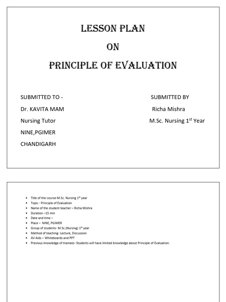 Lesson Plan Principle of Evaluation | PDF