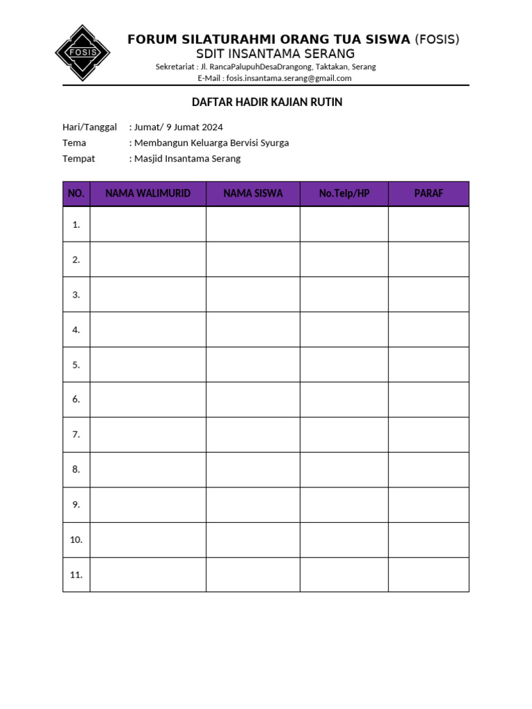 Daftar Hadir Kajian | PDF Daftar Hadir Kajian | PDF
