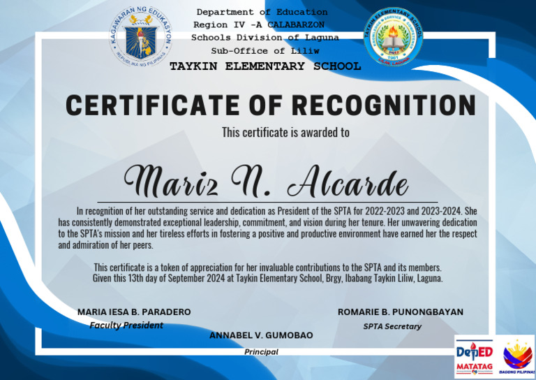 Blue and White Modern Recognition Certificate | PDF