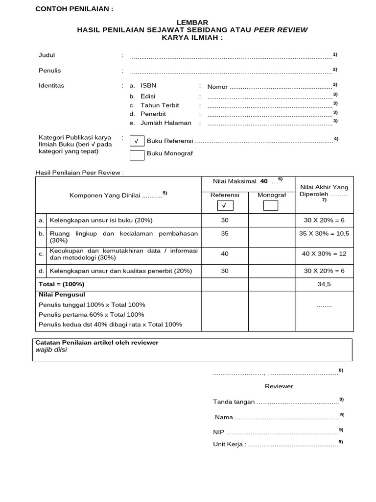 Lembar Contoh Penilaian Peer Review | PDF