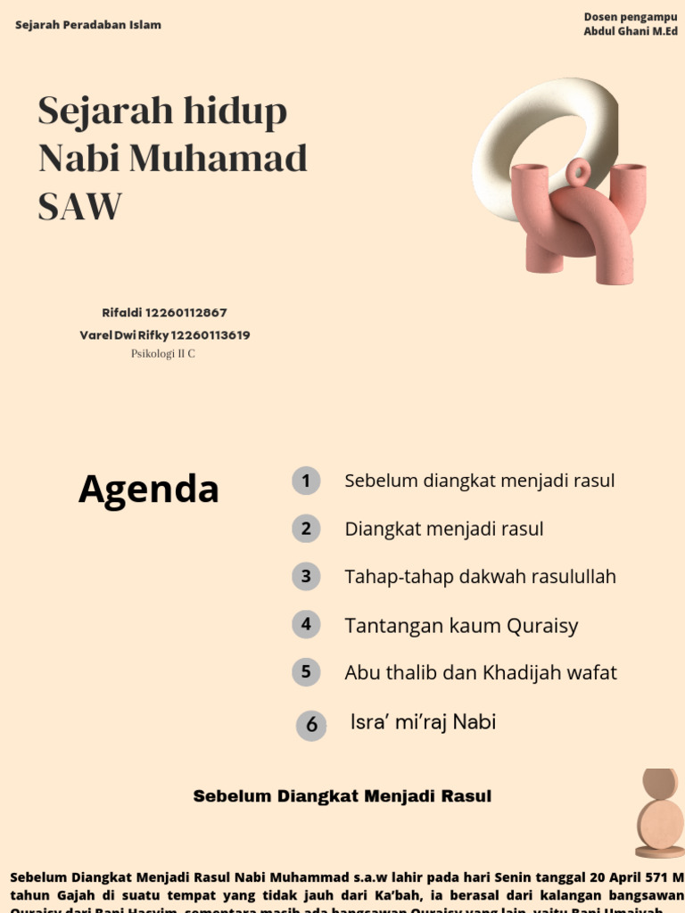 Sejarah Hidup Nabi Muhamad SAW: Rifaldi 12260112867 Varel Dwi Rifky 12260113619 | PDF