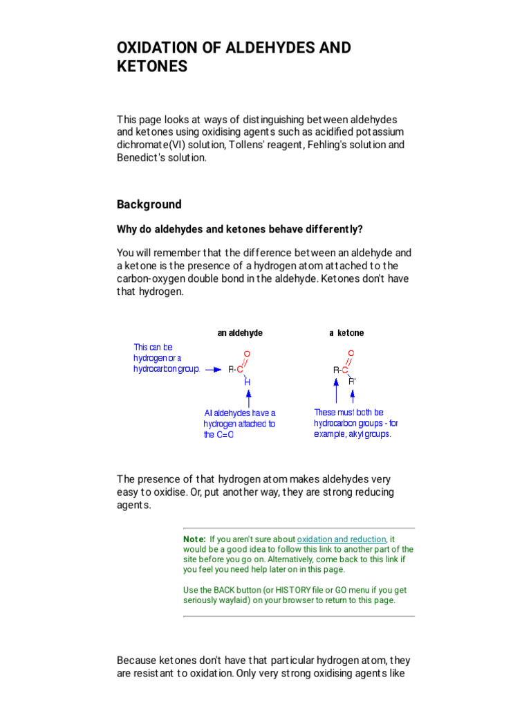 Oxidation of Aldehydes and Ketones | PDF