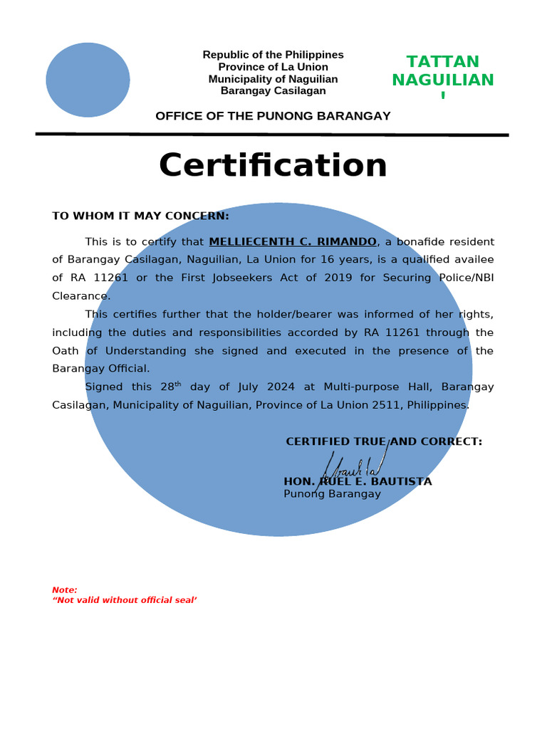 06.A Certification First Time Job Seeker | PDF | Government