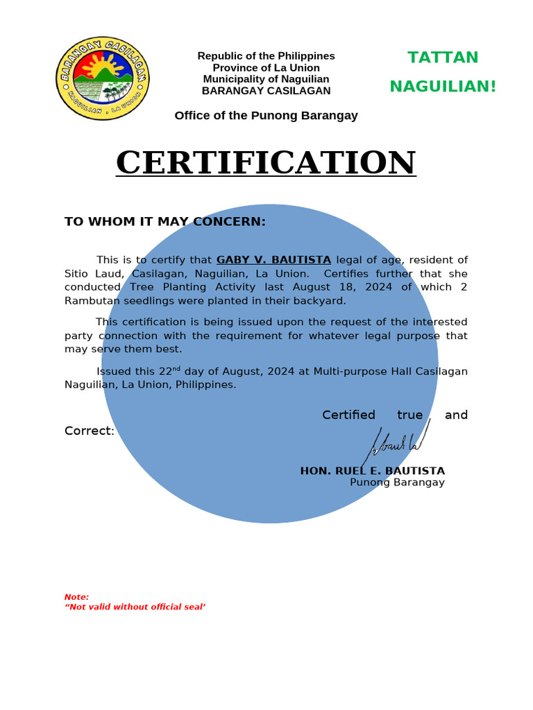 07 CERTIFICATION OF TREE PLANTING | PDF