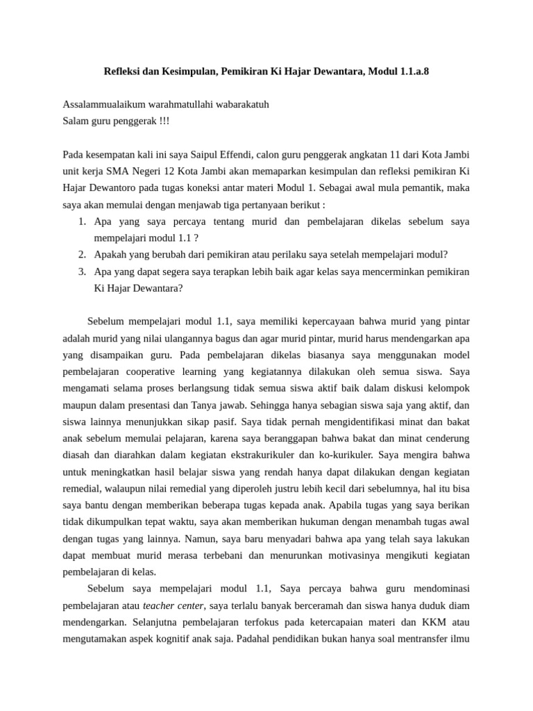 Koneksi Antar Materi Modu 1.1 | PDF | Pengembangan Diri