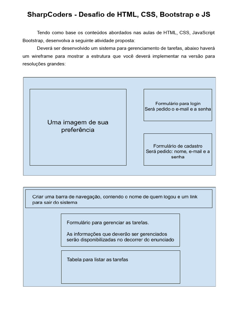 SharpCoders - Desafio (HTML, CSS, Bootstrap e JS) | PDF