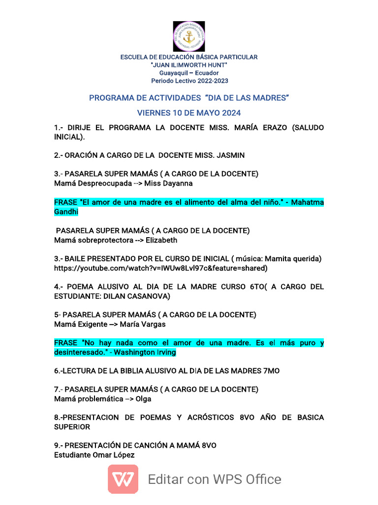 PROGRAMA DIA DE LAS MADRES Docx-1 | PDF