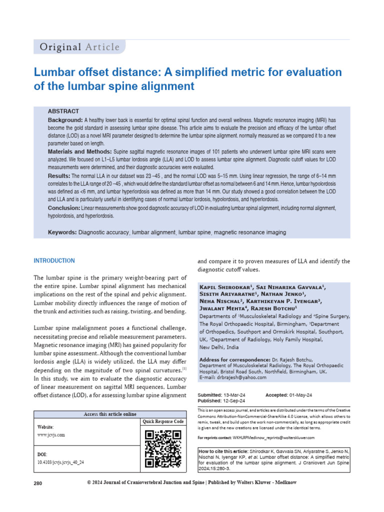 Lumbar Offset Distance A Simplified Metric For.3 | PDF