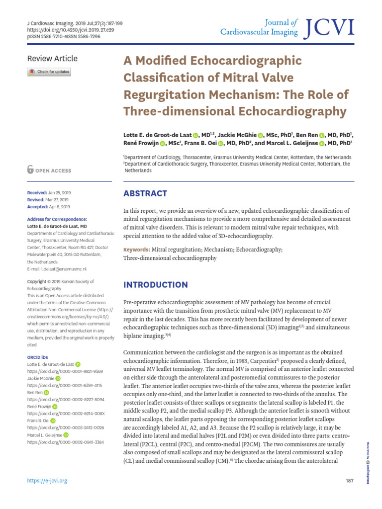 Mitral Regurgitation Role 3D Echo Modif Carpentier Classification J ...