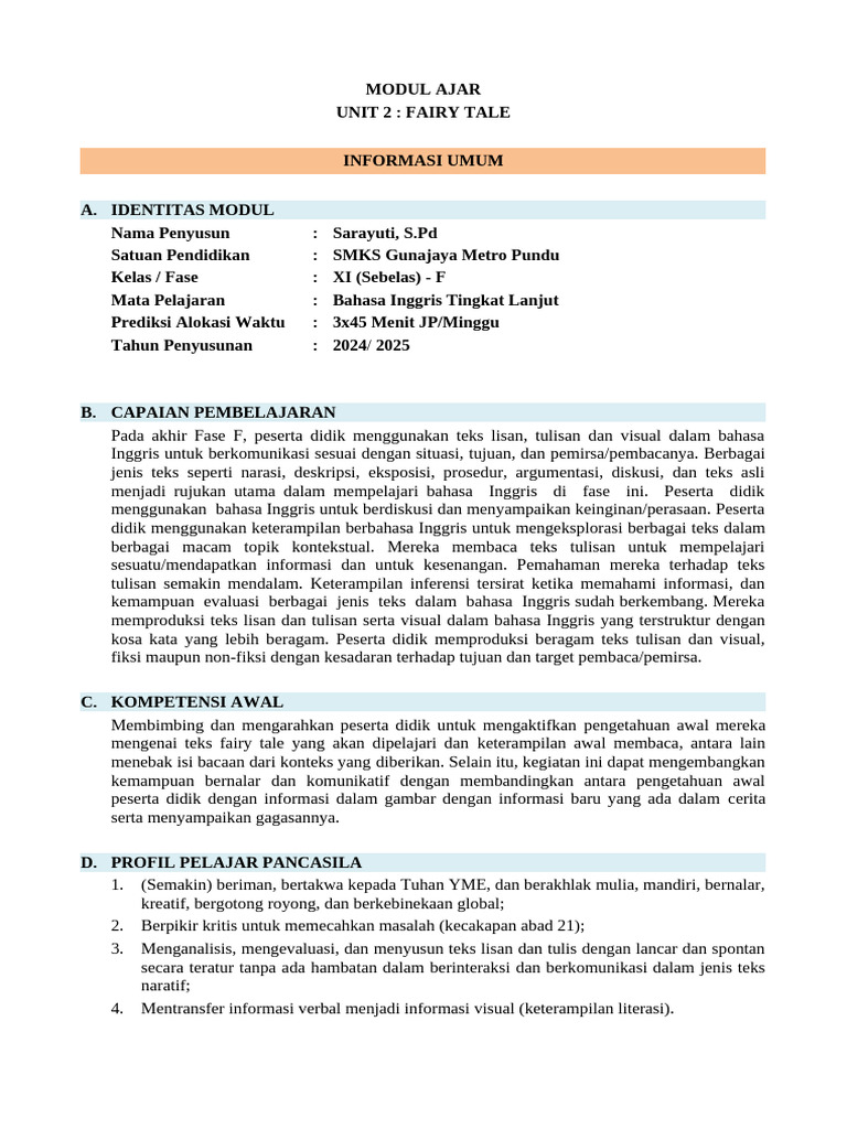 Unit 2 - Fairy Tale | PDF