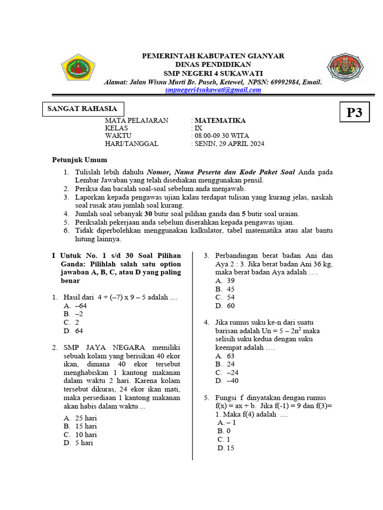 Soal Susulan Matematika 2024 | PDF