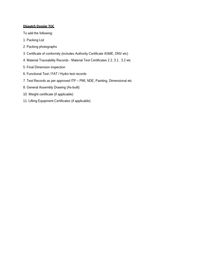 Dispatch Dossier TOC | PDF