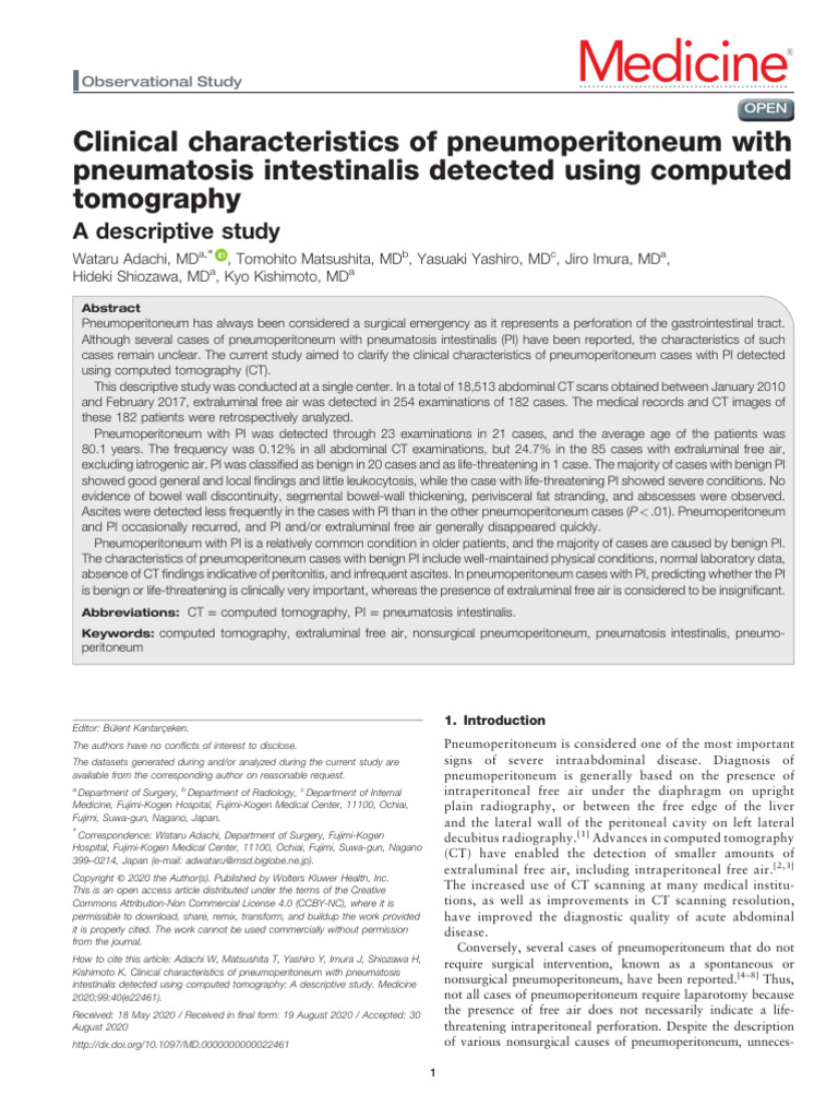 Clinical Characteristics of Pneumoperitoneum With.58 | PDF