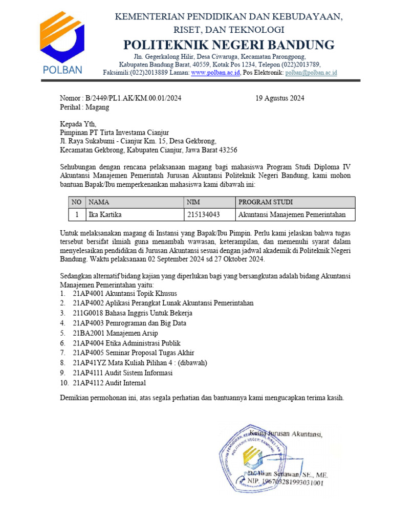 Surat Magang Danone 2 | PDF