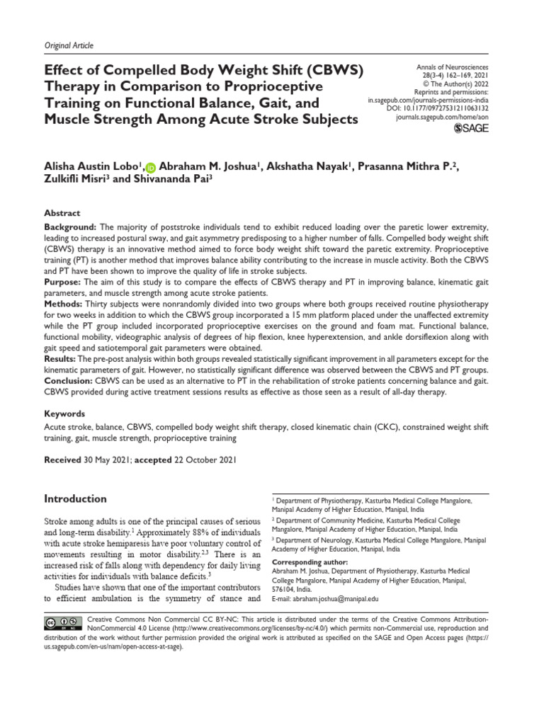 Effect of Compelled Body Weight Shift (CBWS) | PDF
