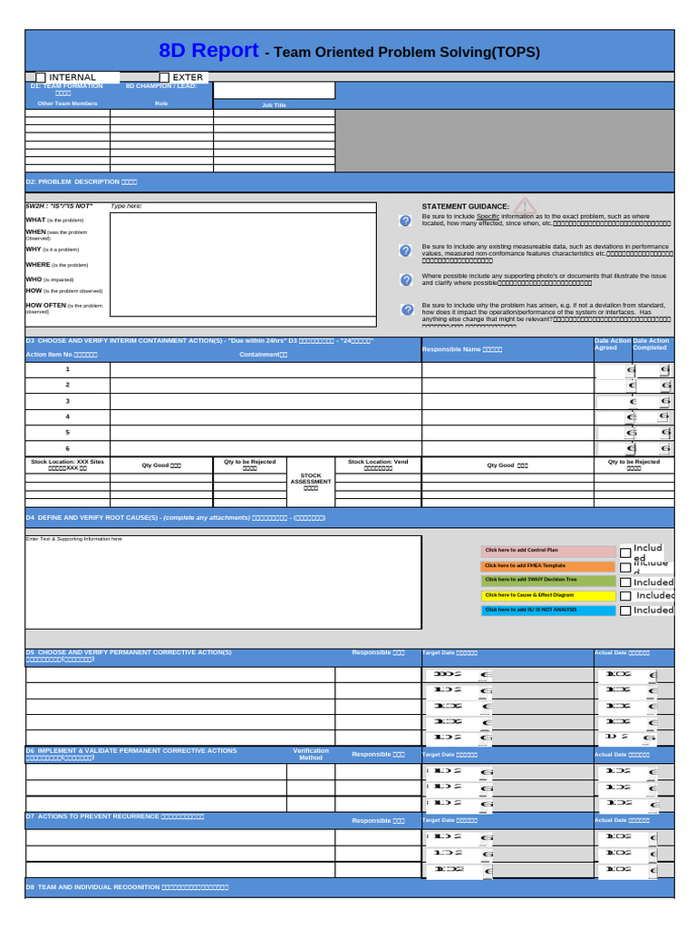 8D Report (MS Excel+Chinese) | PDF