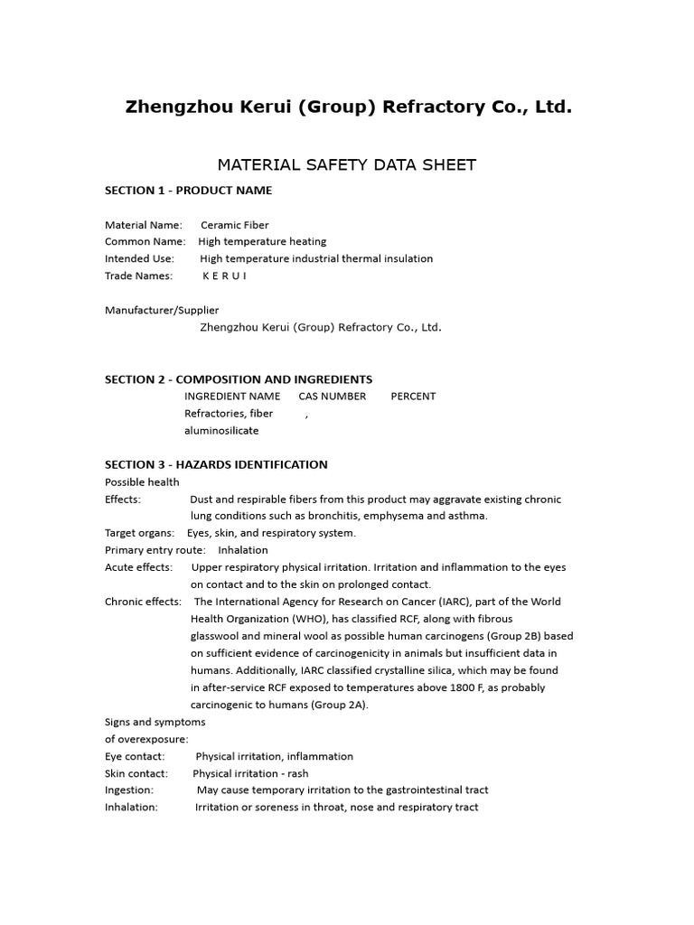 MSDS-Ceramic Fiber Paper | PDF