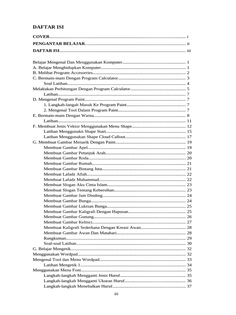 Daftar Isi Modul Kelas 3 | PDF