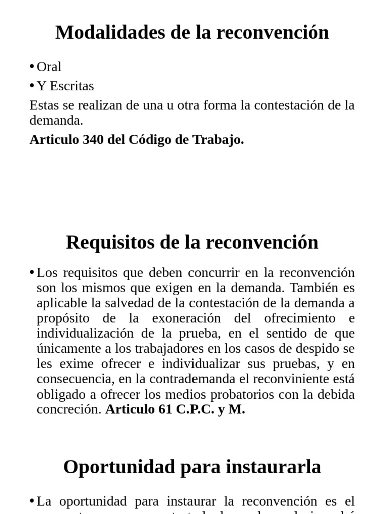 Diapositivas Modalidades de La Reconvención y Más | PDF