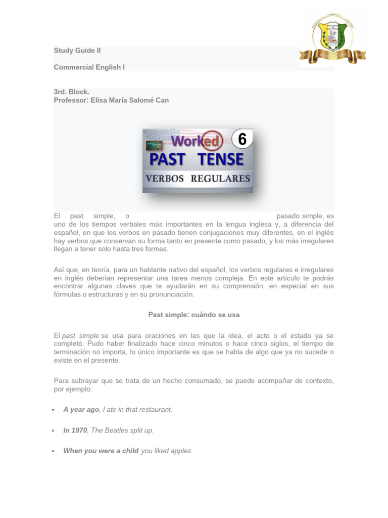 Study Guide II Simple Past | PDF