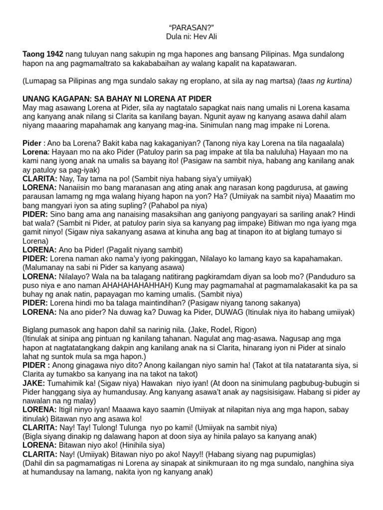 WWII Filipino Drama: "Parasan?" | PDF