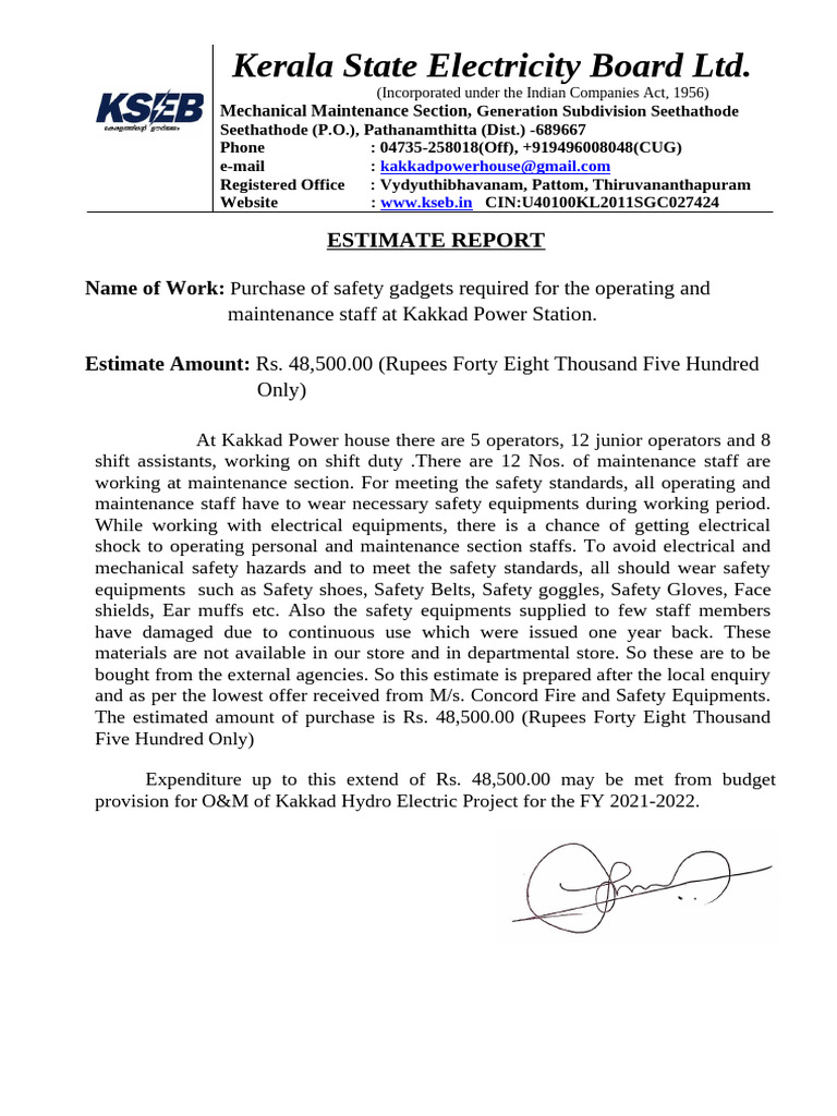 Safety Gadgets Estimate Report | PDF | Business