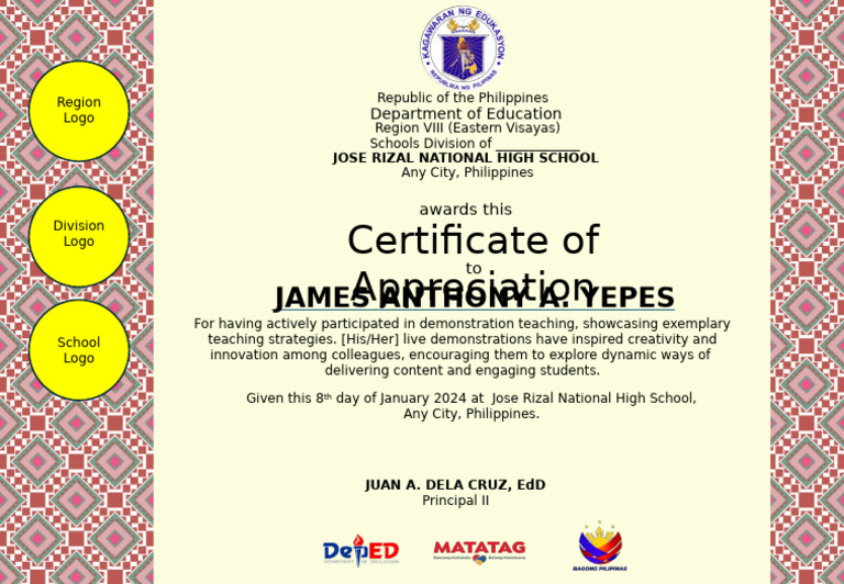 Sample Certificate for Demonstration Teaching (Ethnic-Inspired) | PDF