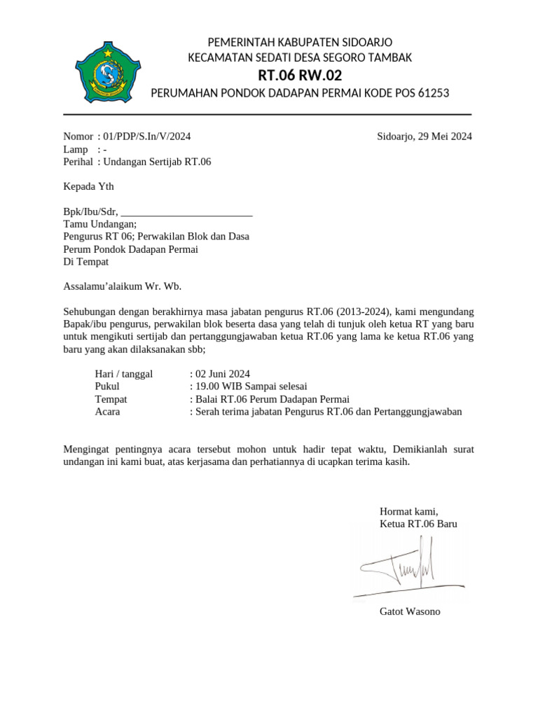 Master Surat RT.06 | PDF