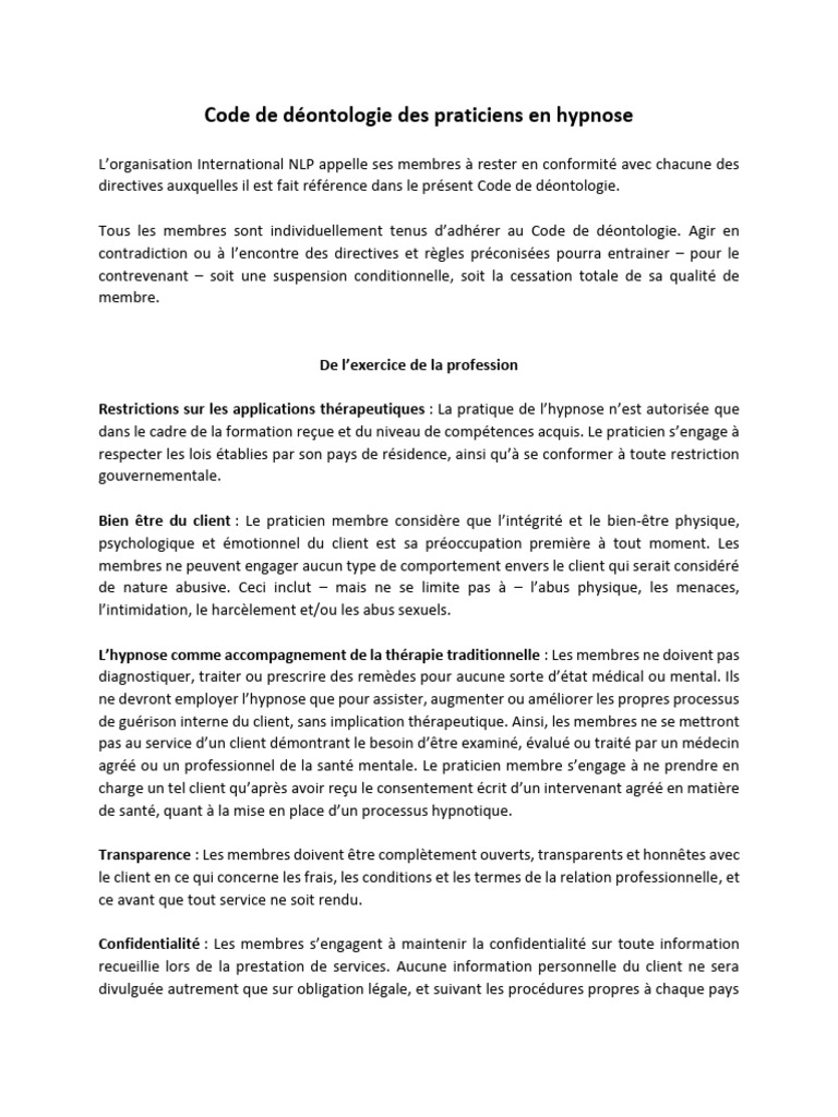 Code de Deontologie | PDF