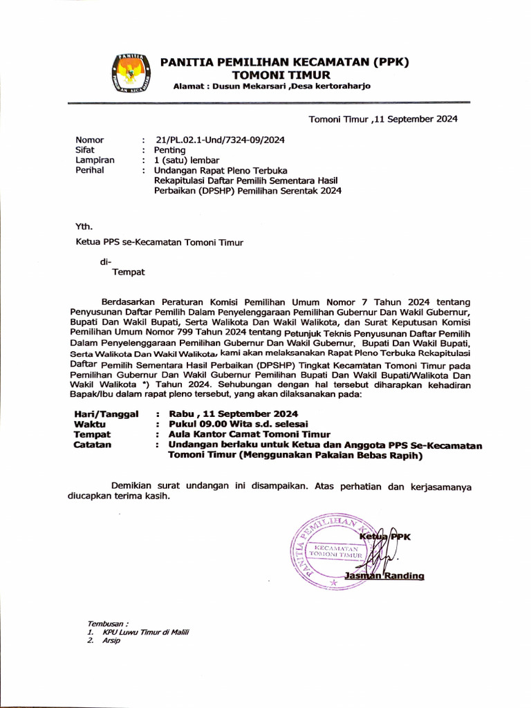 Undangan Pleno PPS Untuk DPSHP | PDF