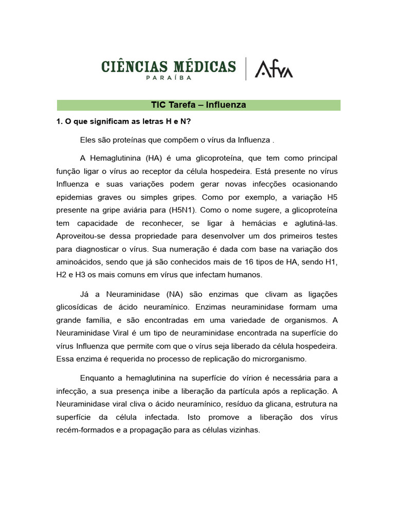 TIC Tarefa - Influenza | PDF