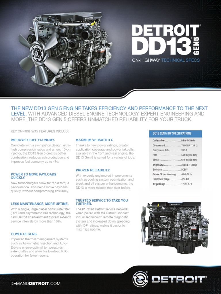 DD13 Gen 5 Engine On-Highway Spec Sheet - 3.2 | PDF