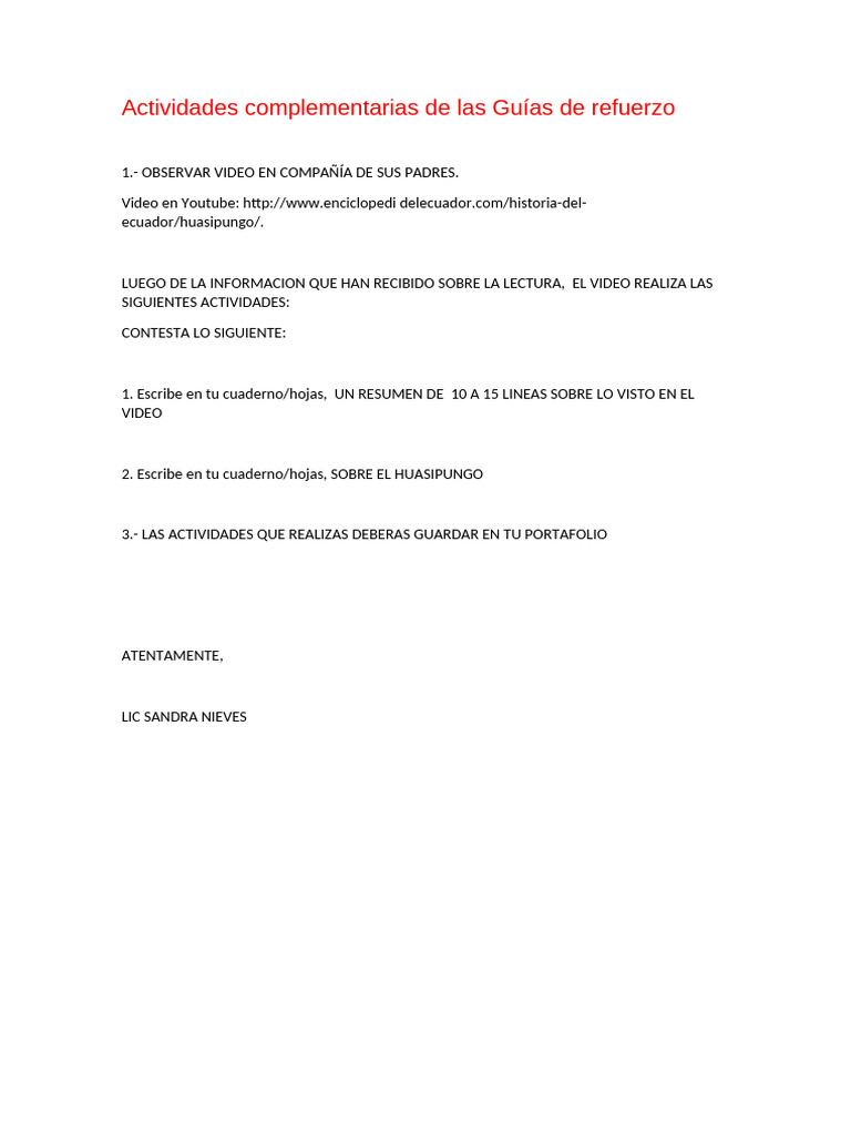 Actividades Complementarias Guías de Refuerzo Eess | PDF