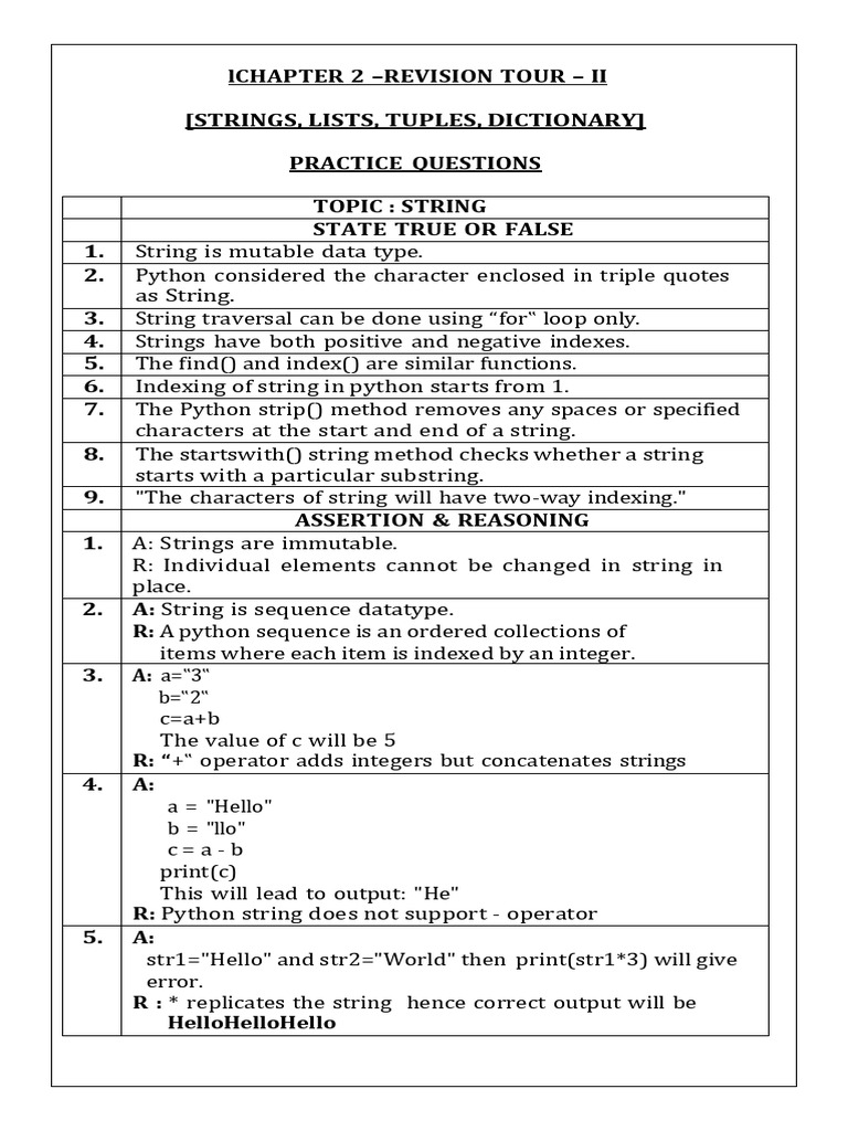 Ch 2- Revision Tour 2 Practice Material | PDF