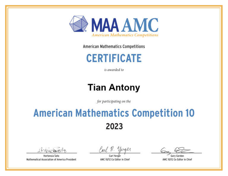 2023 AMC10A 田华泽 AMC10 Participation | PDF