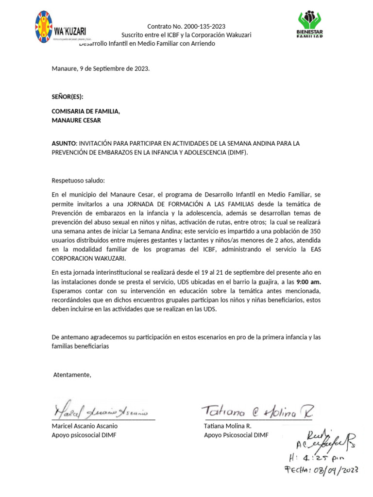 Oficio Comisaria de Familia. Septiembre. | PDF