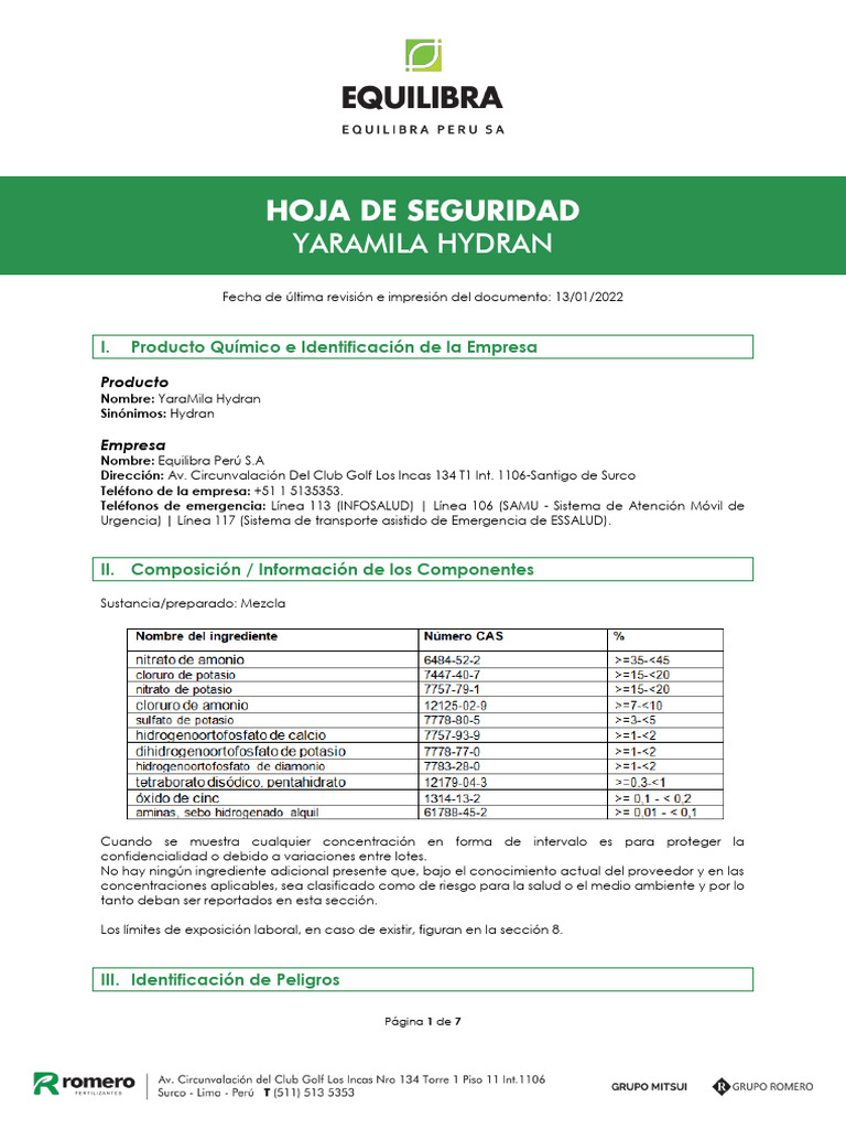 MSDS YaraMila Hydran | PDF