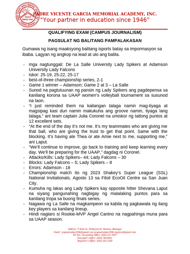 Sports Writing (Fil) | PDF