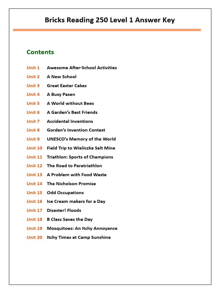 Bricks Reading 250 - L1 - SB - Answer Key - Eng | PDF