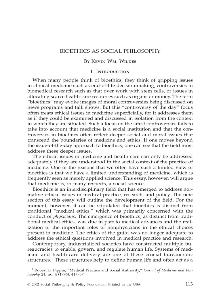 Bioethics As Social Philosophy | PDF | Bioethics | Social Science