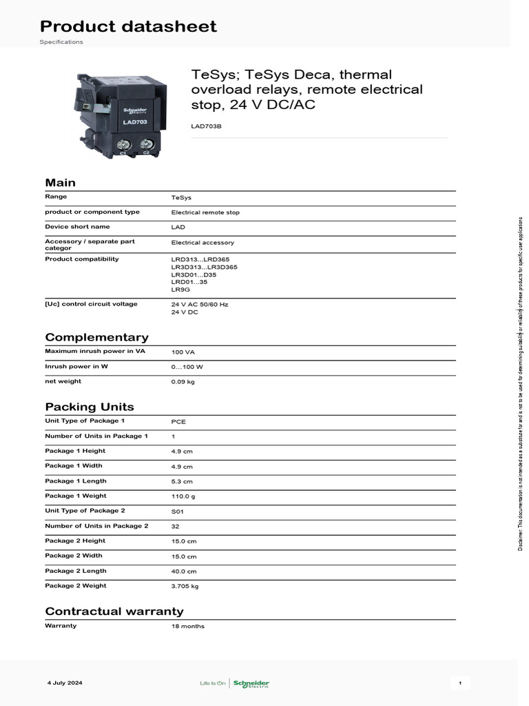 Schneider Electric - TeSys-LR9 - LAD703B | PDF