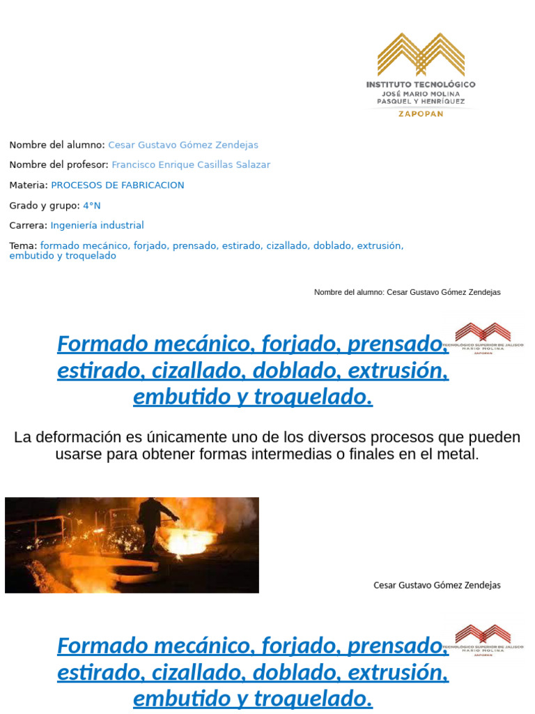 Formado Mecánico, Forjado, Prensado, Estirado, Cizallado, Doblado ...