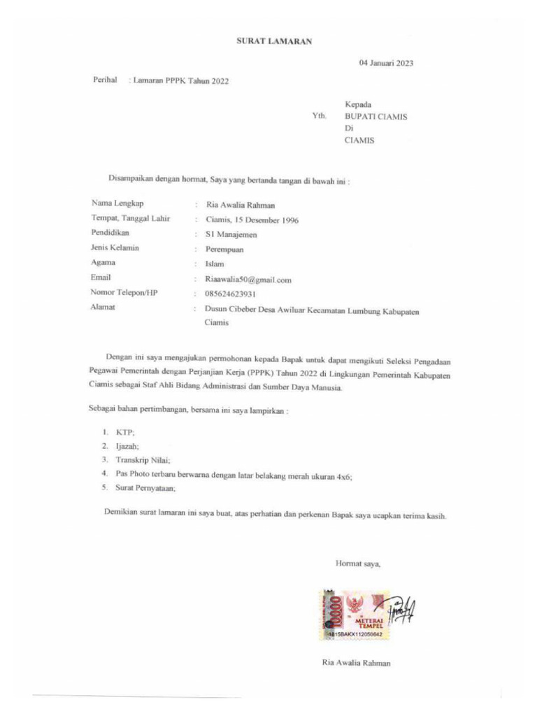 Surat Lamaran Fix | PDF