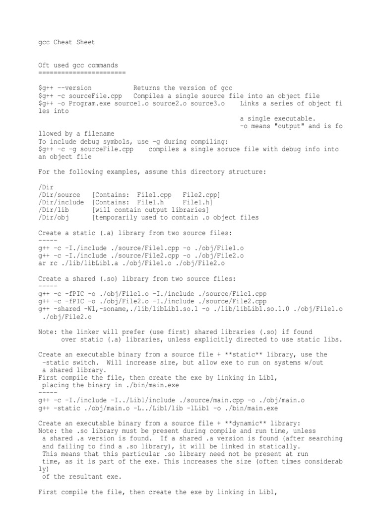 GCC Cheat Sheet | PDF | Library (Computing) | Software Development