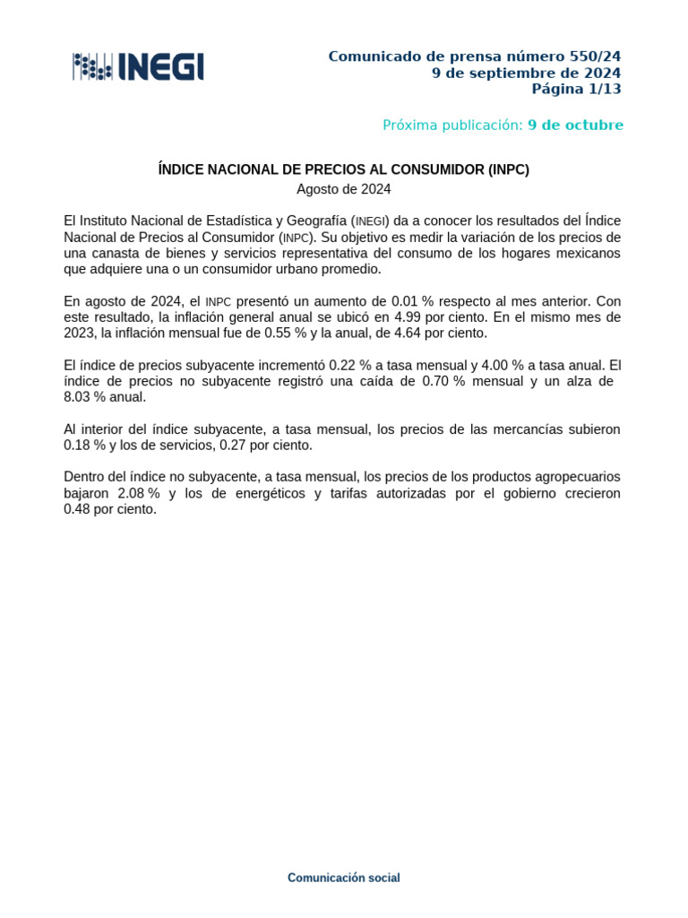 Inpc | PDF | Índice de precios al consumidor