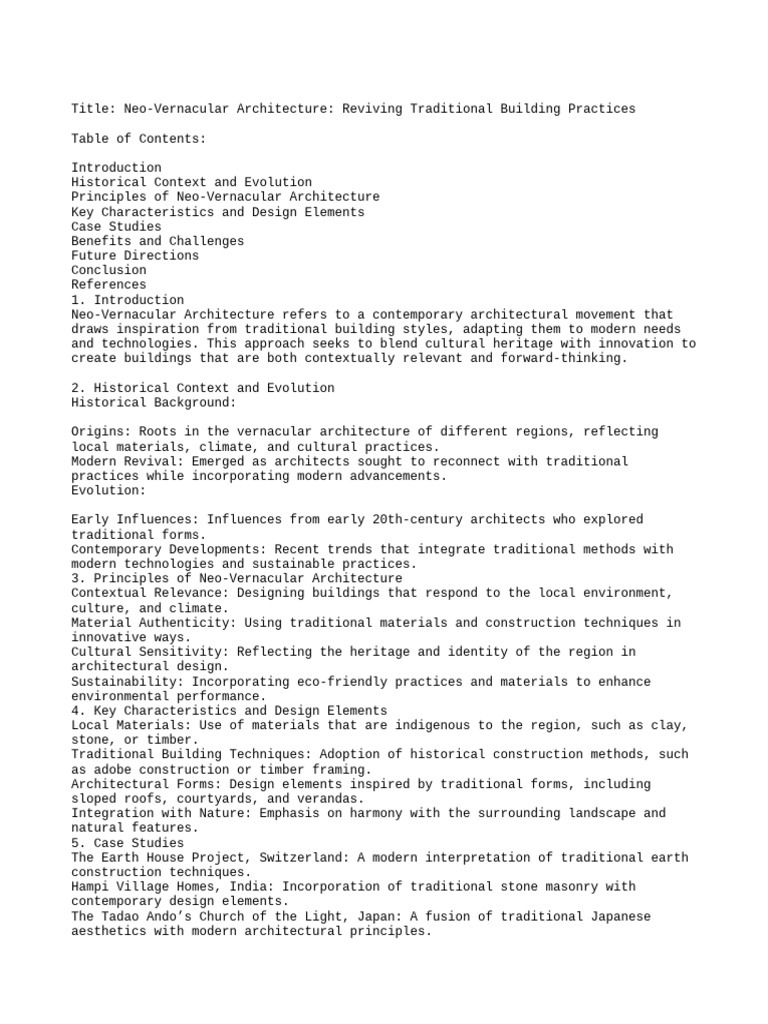 Neo Vernacular Architecture | PDF
