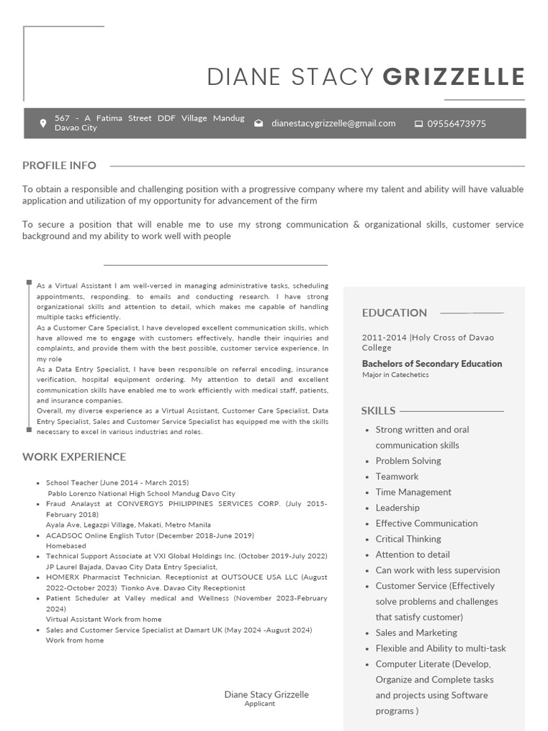 Diane Stacy Grizzelle CV | PDF