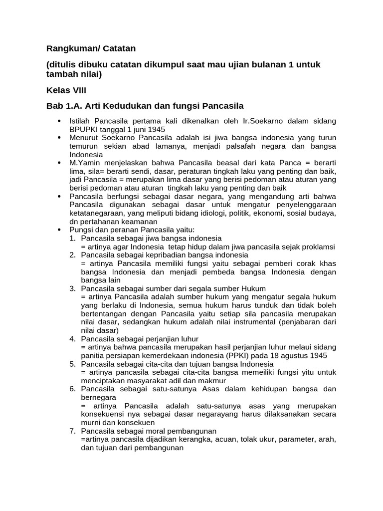 1.rangkuman Kls 8 Bab 1.A | PDF