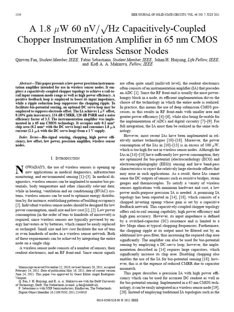 A 1.8 Mu W 60 NV Surd HZ Capacitively-Coupled Chopper Instrumentation ...