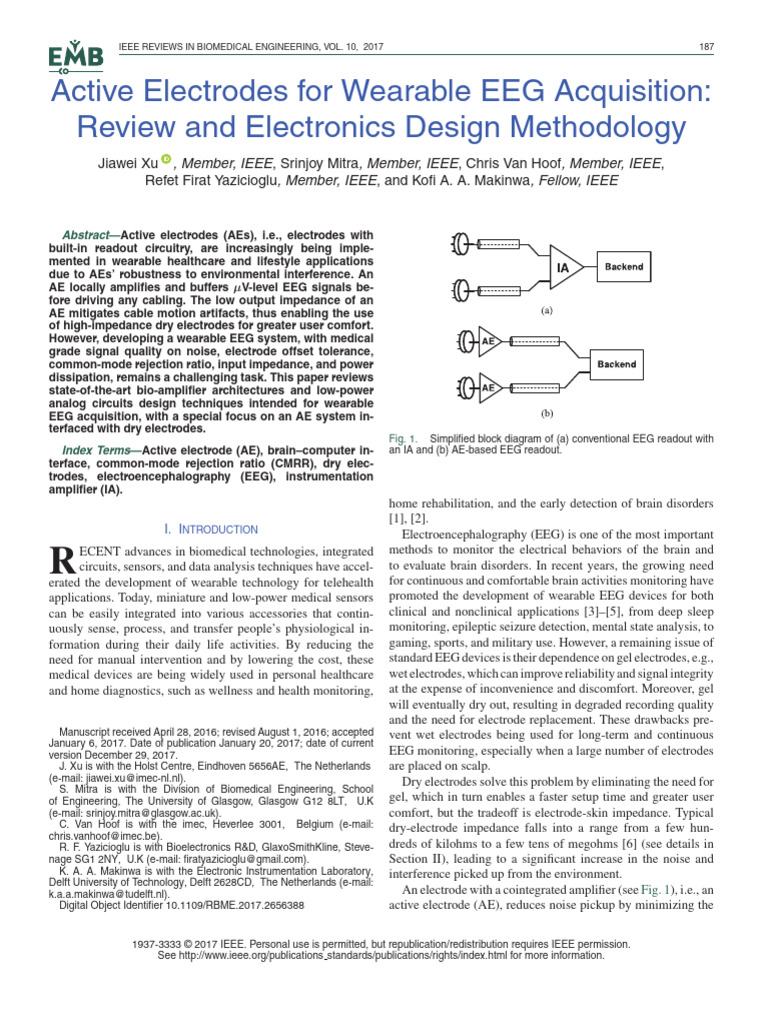 Active Electrodes For Wearable EEG Acquisition Review and Electronics ...